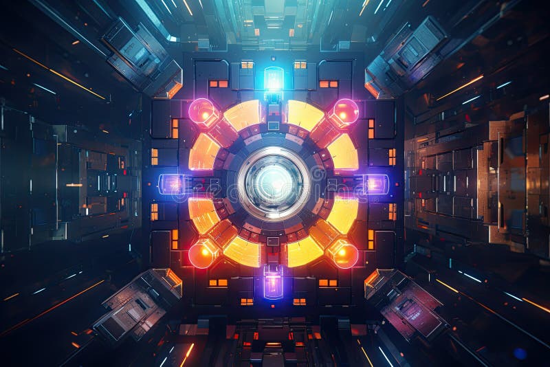 Futuristic Art Design with Light Bulbs and Colorful Lights. Stock ...