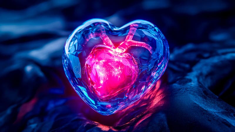 Futuristic Artificial Heart Implant Glowing with Pulsing Red Light ...