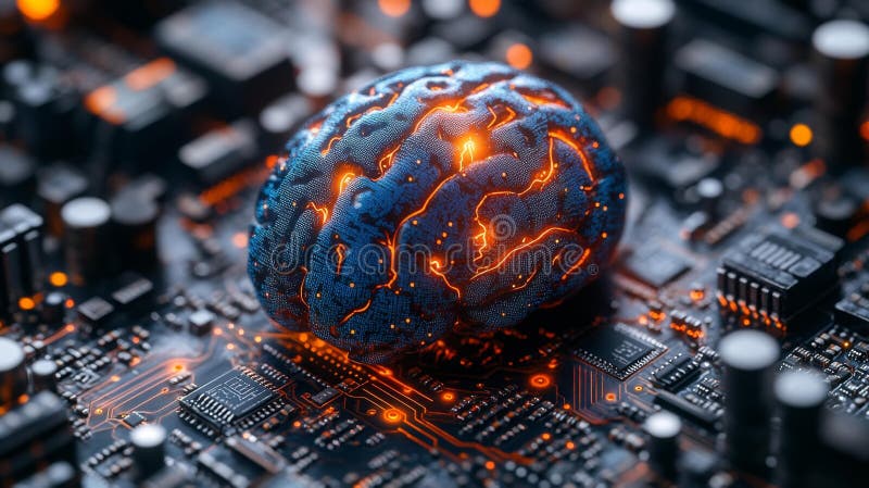 Futuristic Artificial Intelligence Brain on Circuit Board Generative AI ...