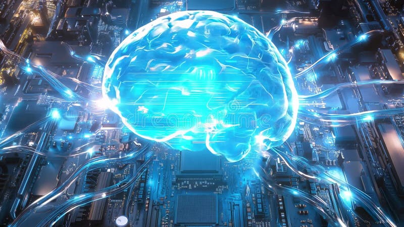 Futuristic Artificial Intelligence Brain Connected To Computer Circuits ...