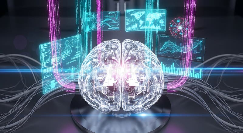 AI Brain with Neon Circuits, Representing Advanced Technology and ...