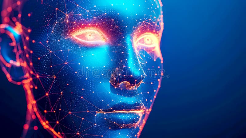 Futuristic Artificial Intelligence Concept - Digital Human Face with ...