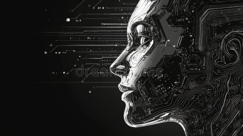 Futuristic Artificial Intelligence Concept in Monochrome Line Art ...