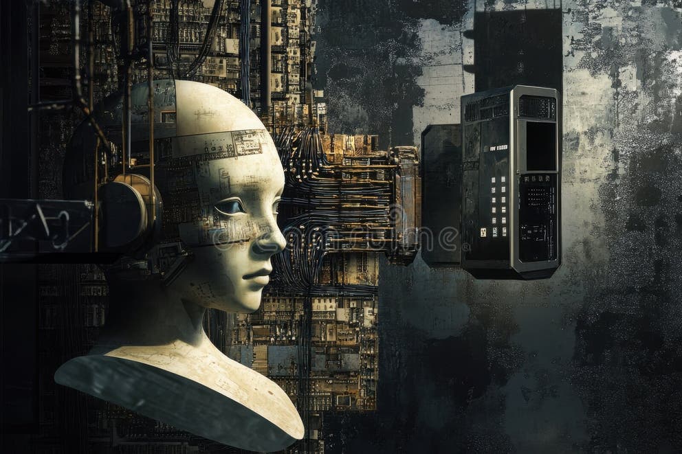 Futuristic Artificial Intelligence Concept with a Robotic Head and ...