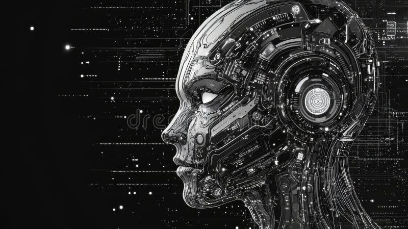 Futuristic Artificial Intelligence Design in Monochrome Line Art for ...