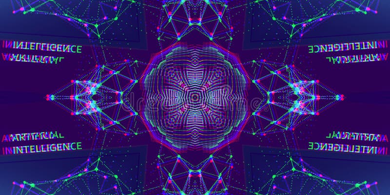 Technology Glitch Background with Wireframe Brain. Futuristic ...