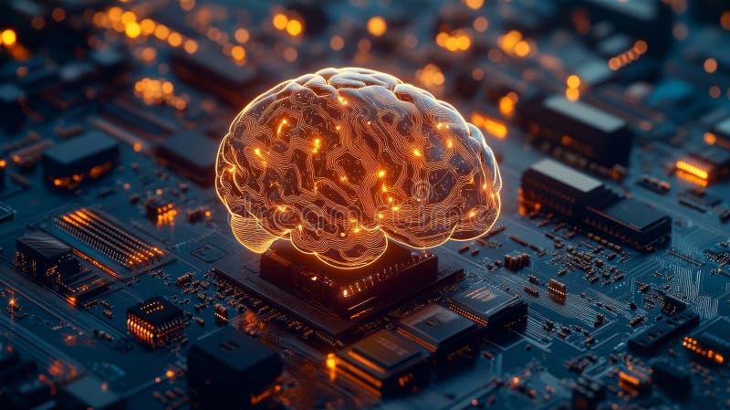 Futuristic Artificial Intelligence, Illuminated Brain Chip on ...