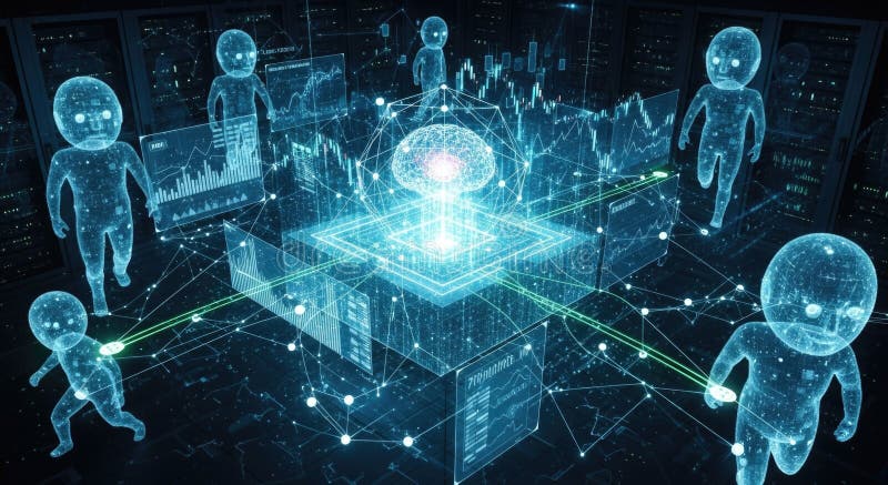 Futuristic Artificial Intelligence Network with Digital Human Figures ...