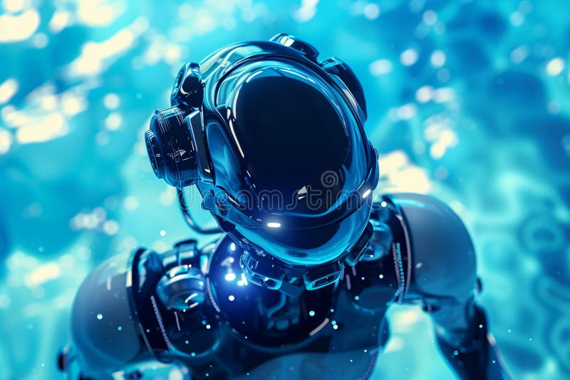 Futuristic Artificial Intelligence Robot with Scuba Diving Equipment ...