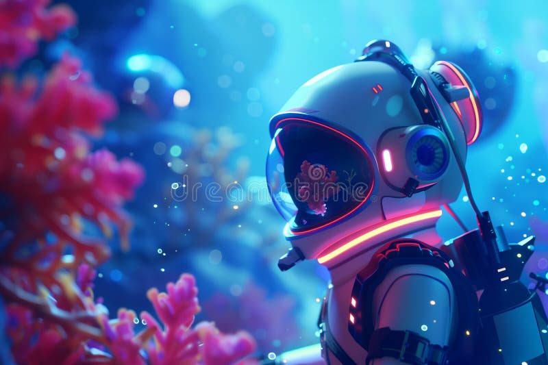 Futuristic Artificial Intelligence Robot with Scuba Diving Equipment ...