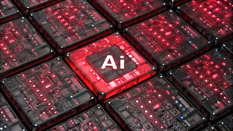 Futuristic Artificial Intelligence System Shows Red Neon Glowing AI ...