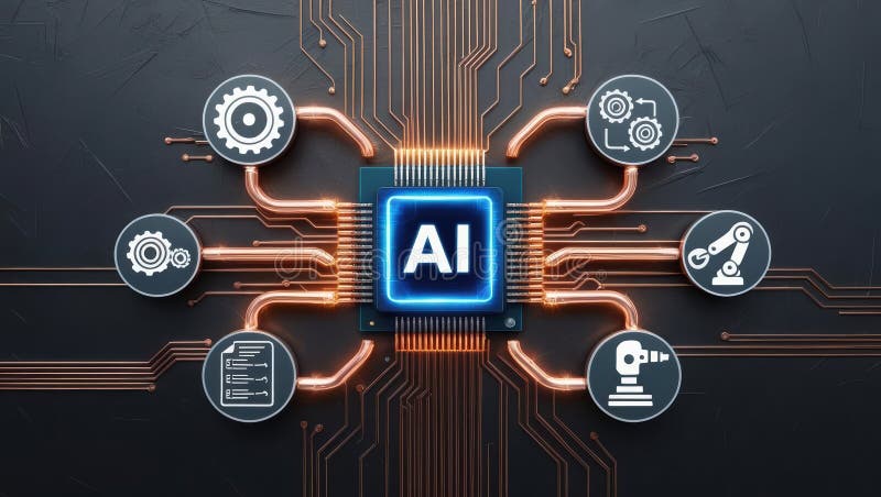 Futuristic Artificial Ligence Technology Concept with Digital Circuitry and Interconnected Icons ...