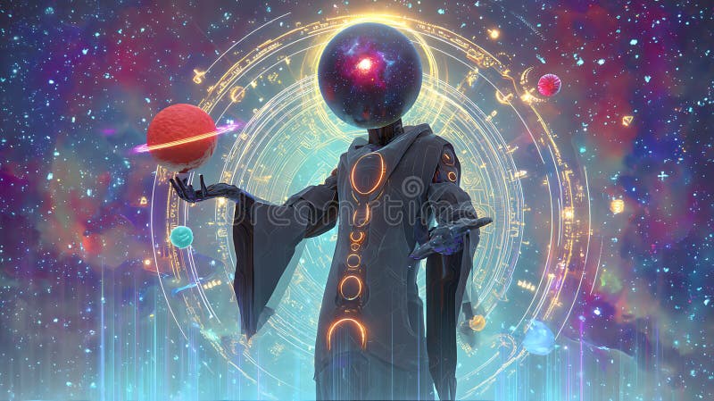 Futuristic Artwork Featuring a Humanoid Figure with a Galaxy-like ...