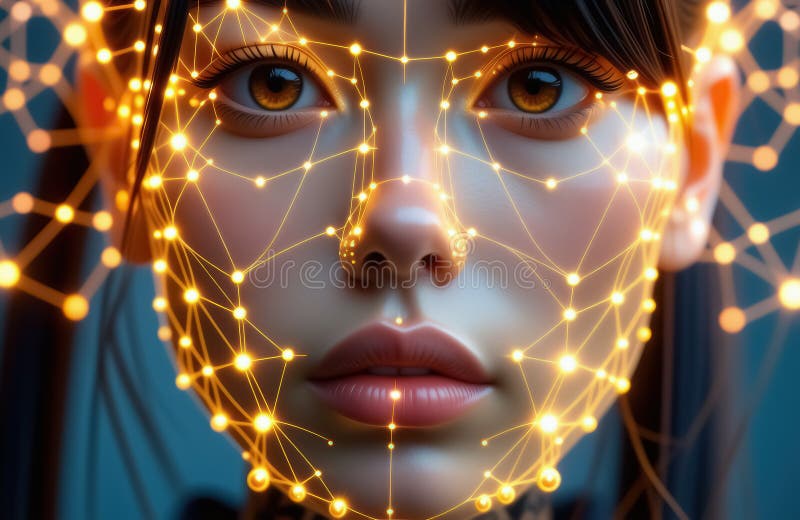 Futuristic Asian Female with Glowing Neural Network Face Design. AI ...