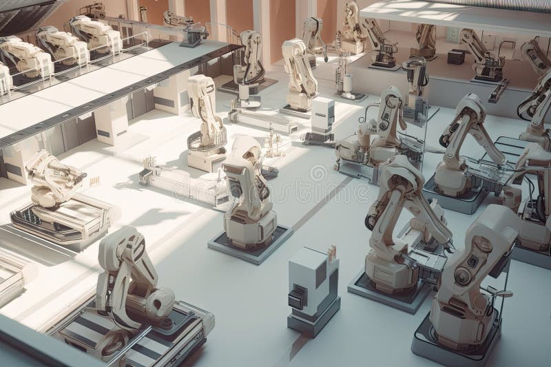 Futuristic Assembly Line, with Floating Robotic Arms and Drones ... Futuristic Assembly Line, with Floating Robotic Arms and Drones ...