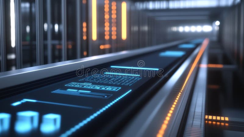 Futuristic Assembly Line Showing Manufacturing Process with Digital ...