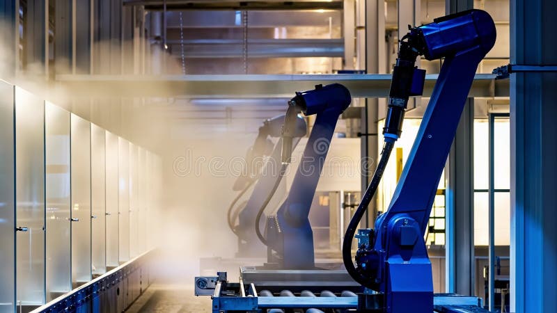 A Futuristic Assembly Line Where Robotic Arms Incorporate Ecofriendly ...