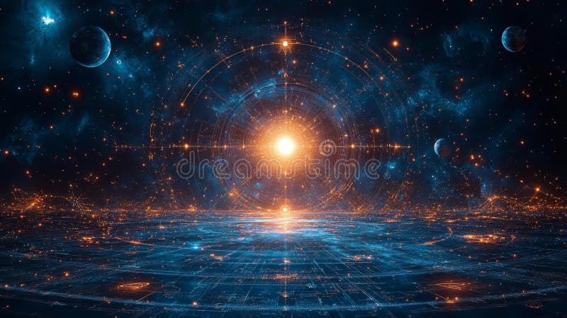 Futuristic Astrological Chart with Planetary Orbits and Glowing Center ...