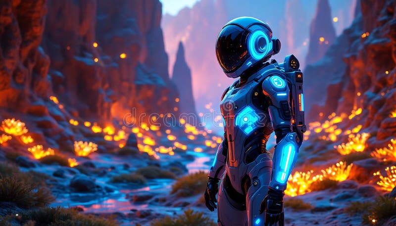 Futuristic Astronaut in Alien Landscape: Sci-Fi Exploration, Generative AI Art Stock ...