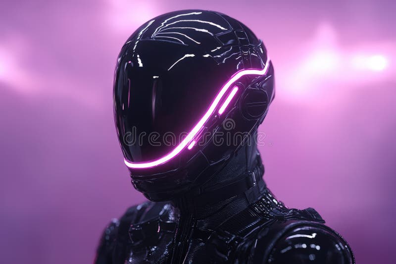 Futuristic Astronaut in Dark Suit with Glowing Neon Visor. Stock ...