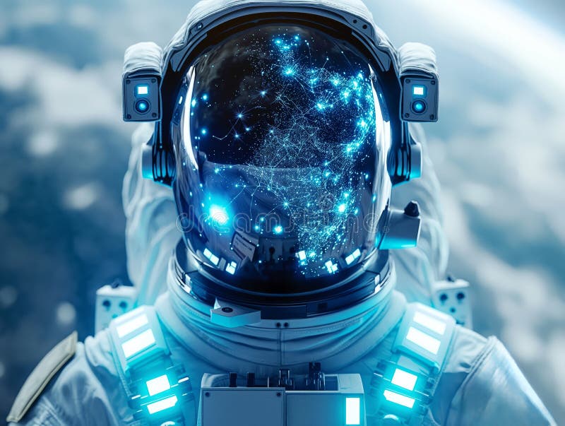 Futuristic Astronaut with Digital Display Helmet Stock Image - Image of ...
