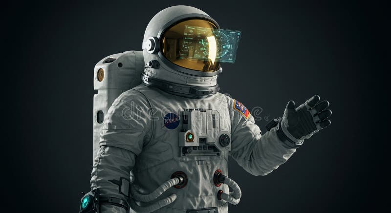 Futuristic Astronaut with Digital Hud in Space Suit on Dark Background ...
