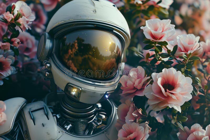 Futuristic Astronaut Flowers Robot. Generate Ai Stock Image - Image of ...