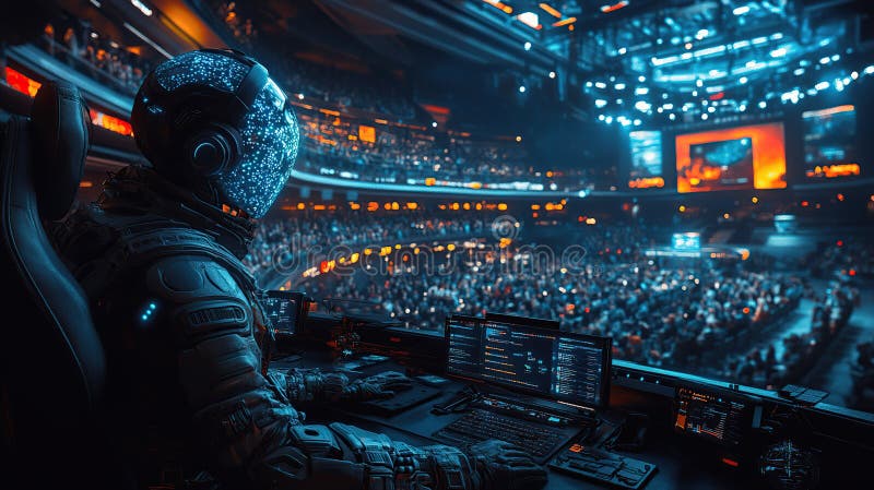 Futuristic Astronaut Gamer in a Massive Arena Stock Illustration ...