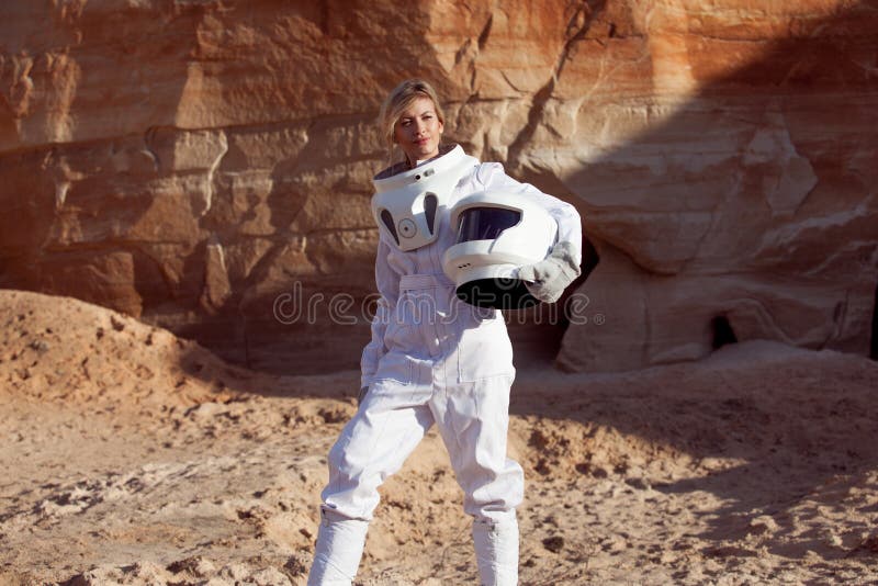 Futuristic Astronaut without a Helmet in Rays of Stock Image - Image of ...