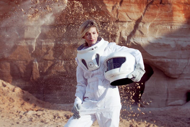 Futuristic Astronaut without a Helmet in Rays of Stock Image - Image of ...