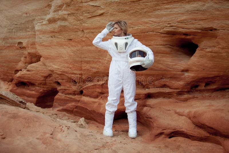 Futuristic Astronaut without a Helmet on Another Stock Image - Image of ...