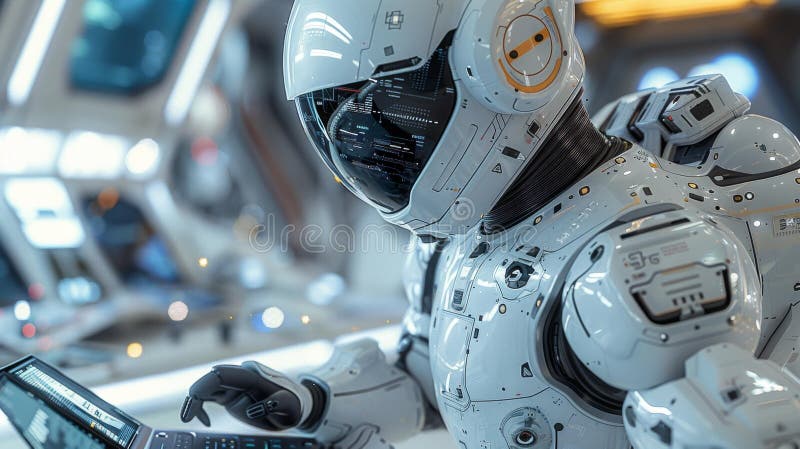 Futuristic Astronaut in High-tech Space Station - Generative Ai Stock ...