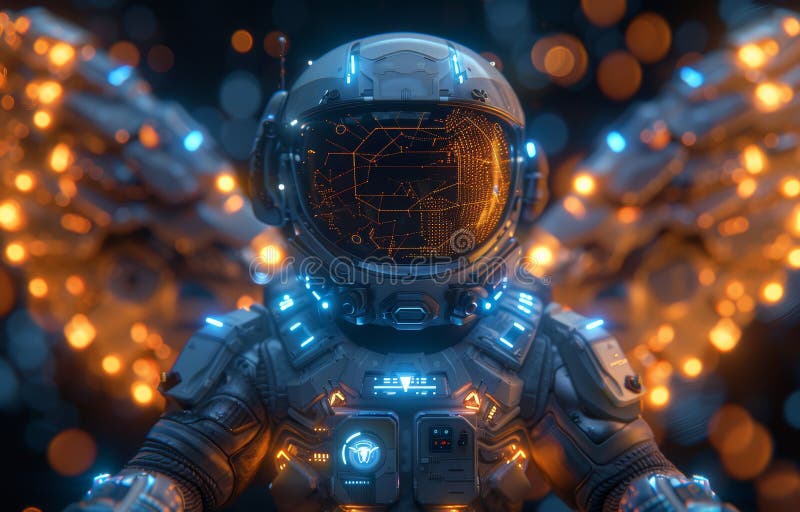 Futuristic Astronaut in HighTech Space Suit with Digital Interface and ...