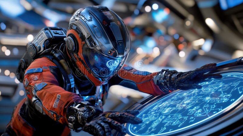 Futuristic Astronaut Navigating a Digital Star Map Stock Illustration ...