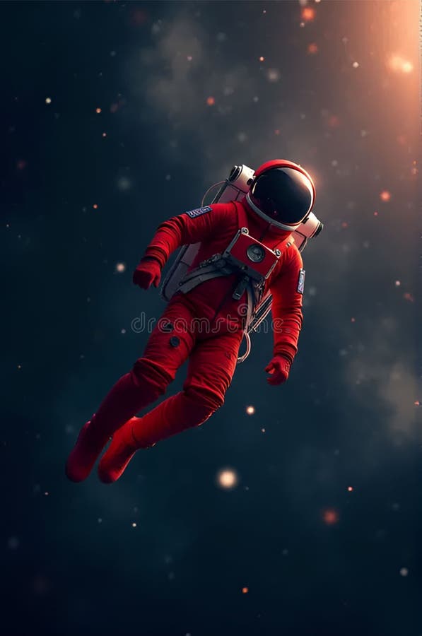 Futuristic Astronaut in Red Space Suit Floating in Deep Space Stock ...