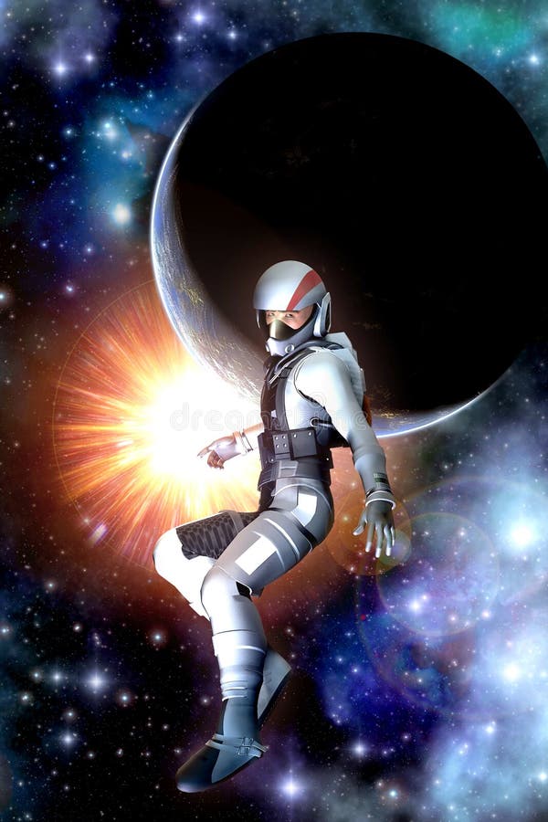 Futuristic Astronaut Sun and Planet Stock Illustration - Illustration ...