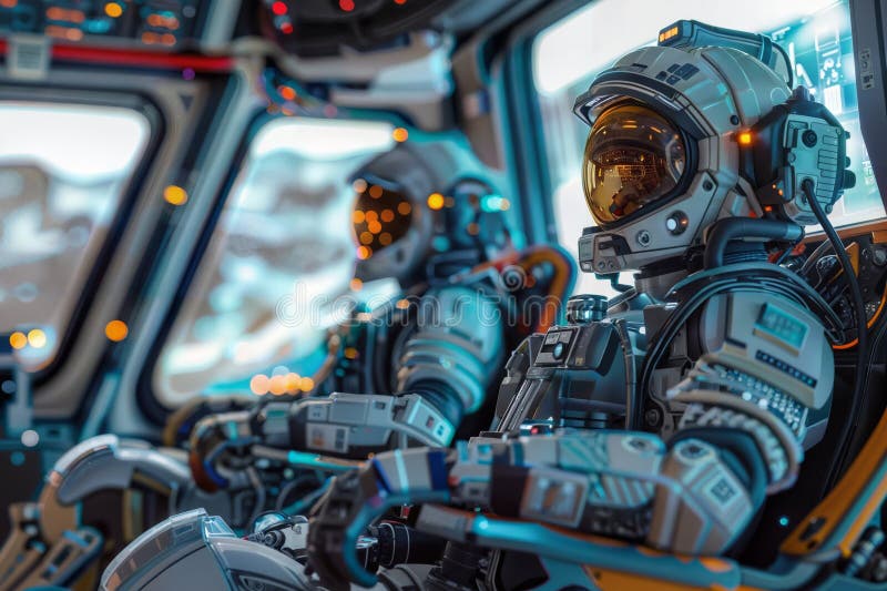 Advanced Spacesuits Operate High-Tech Spacecraft, Generative Ai Stock Illustration ...