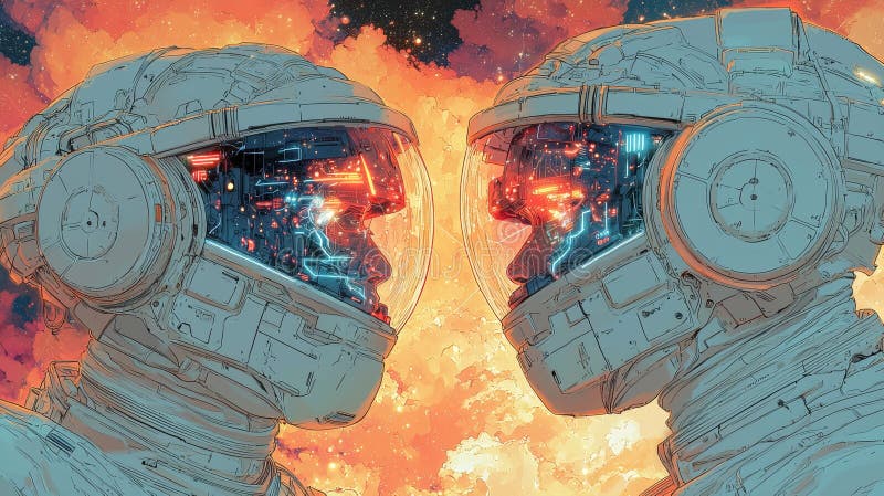 Futuristic Astronauts Connected in Digital Metaverse Space Encounter ...