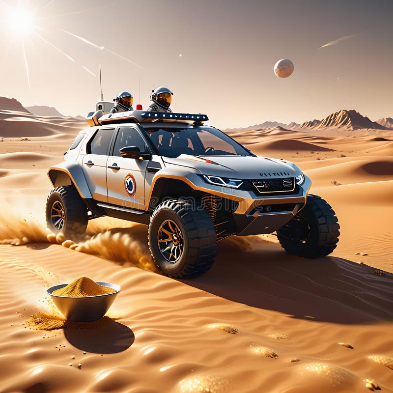 Futuristic Astronauts Drive Rover Across Cereal Desert Stock ...