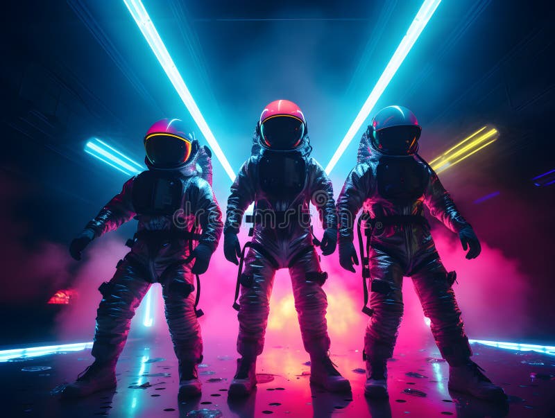 Futuristic Astronauts or Spacemen with Colorful Neon Light Stock Image ...