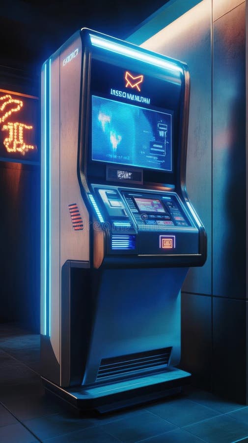 Futuristic ATM Kiosk in Cyberpunk City Stock Illustration ...