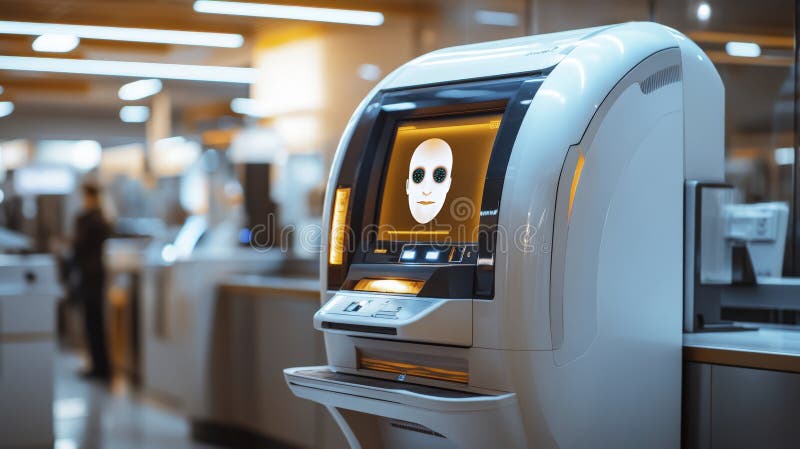 Futuristic ATM Machine with Facial Recognition Technology in Modern Bank Branch Stock Photo ...