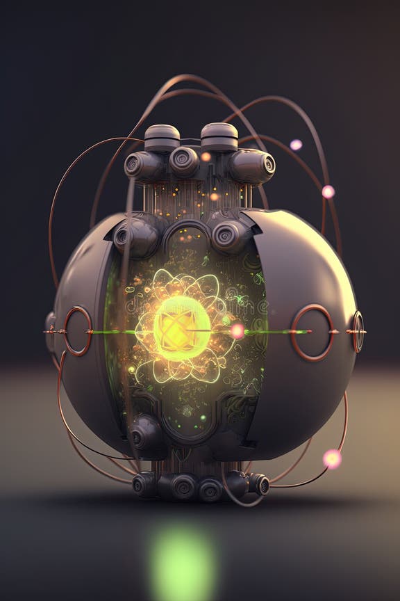 Futuristic Atom heart 3D stock illustration. Illustration of heart ...