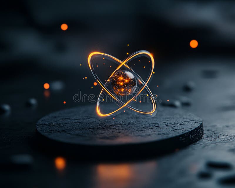 Futuristic Atom Model with Glowing Elements, Symbolizing Energy and ...