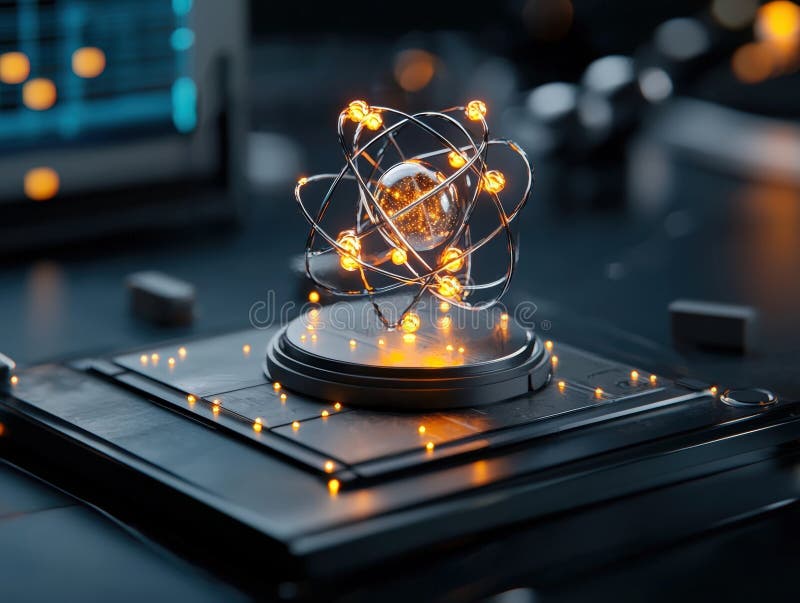 Futuristic Atom Model with Glowing Lights Symbolizing Science and ...