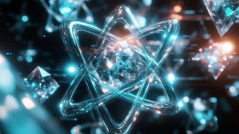 Futuristic Atomic Core Glowing Crystal Model with Cybernetic Electron ...