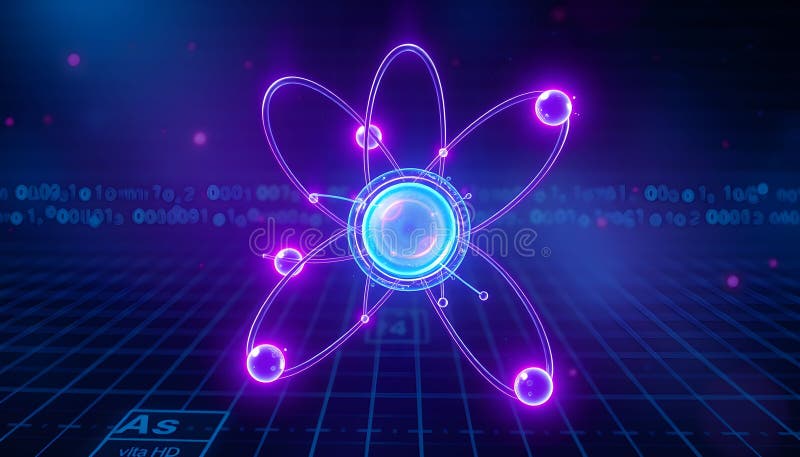 Futuristic Atomic Structure with Digital Background Stock Illustration ...