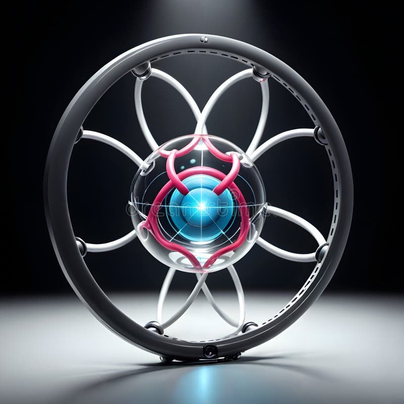 Futuristic Atomic Structure with Glowing Core and Orbital Paths Stock ...