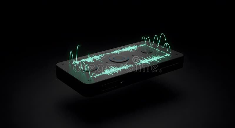 Futuristic Audio Device with Neon Green Sound Wave Visualization ...