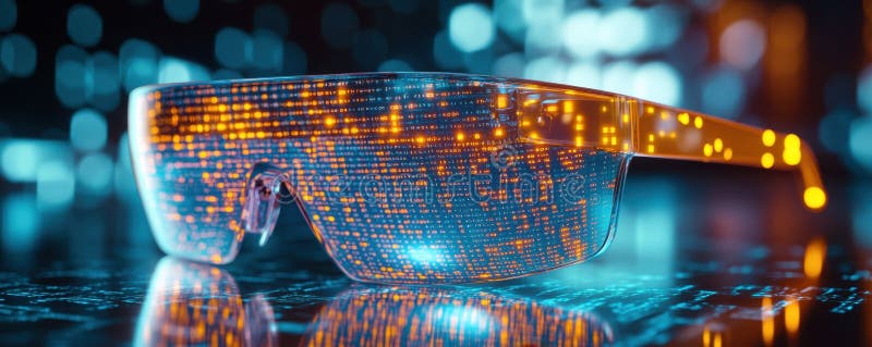 Futuristic Augmented Reality Glasses Displaying Encrypted Binary Code Data Stream a Glimpse into ...